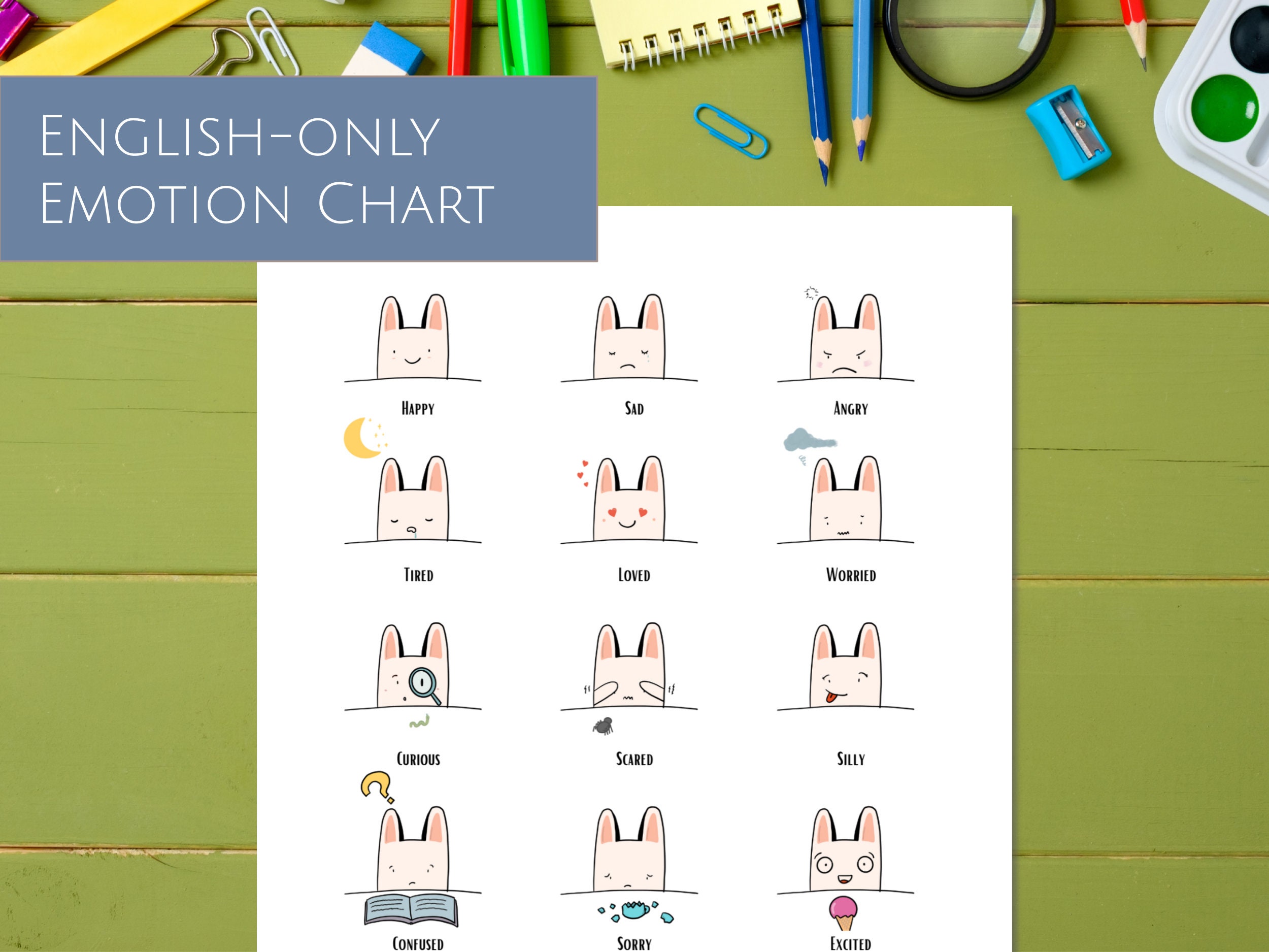 French-english Bilingual Emotions Chart + Flashcards Set | Printable ...