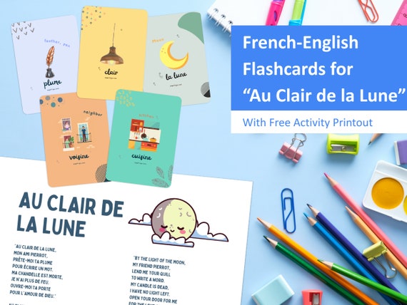 French-english Bilingual Flashcards au Clair De La | Etsy