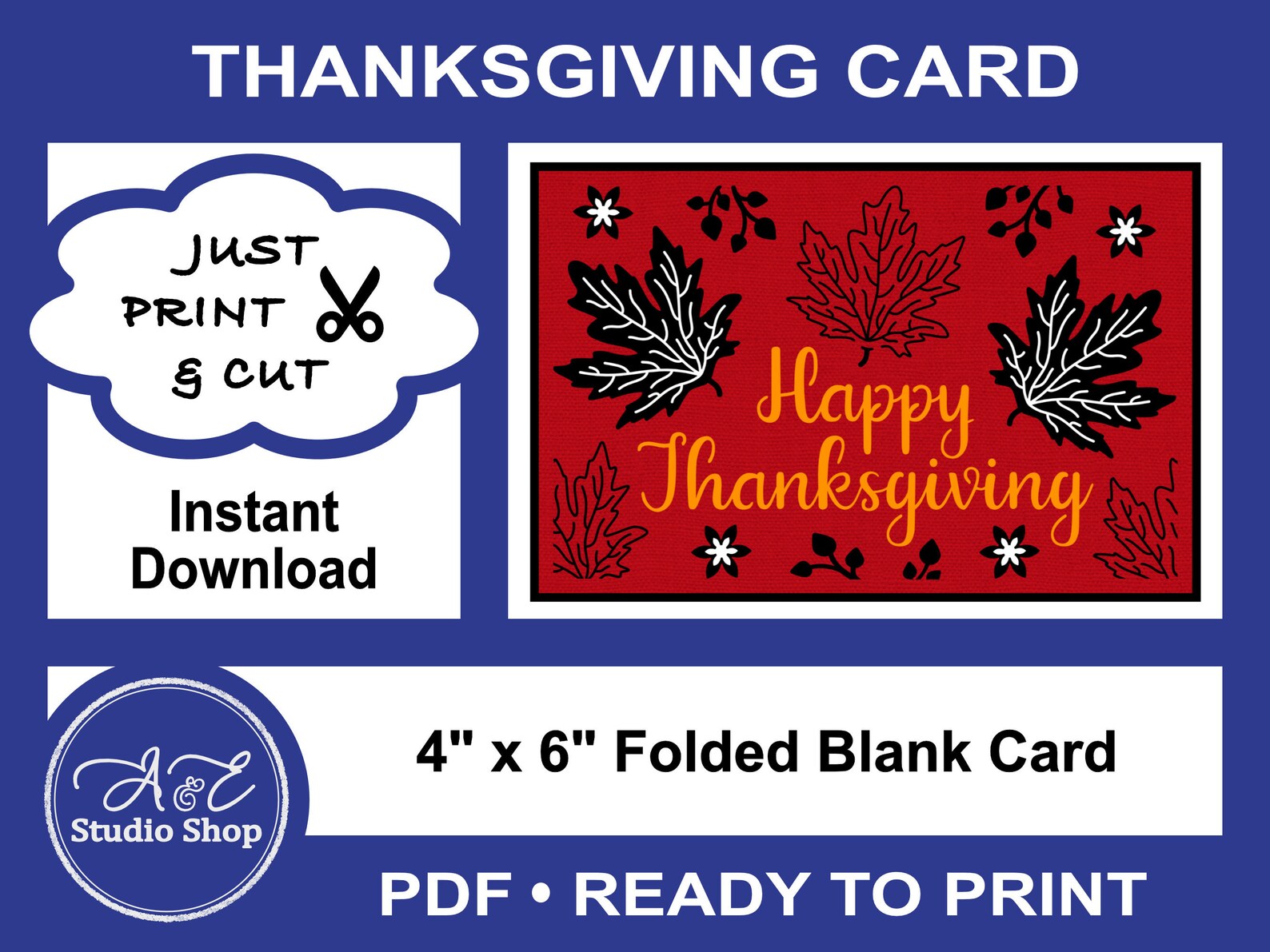Thanksgiving Card - Happy Thanksgiving - Fall Leaves - PDF Ready to ...