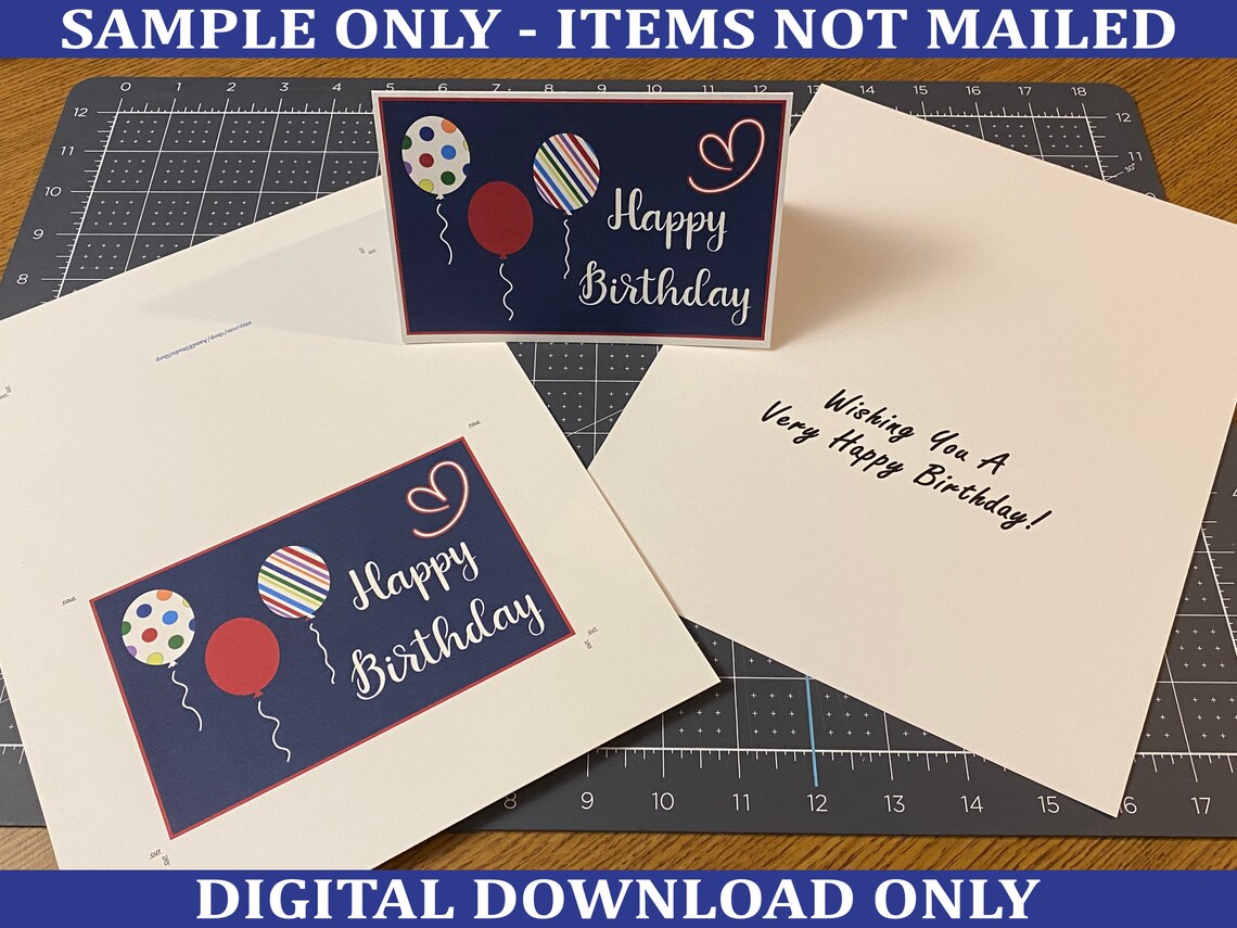 Birthday Card Happy Birthday Balloons Ready to Print - Etsy