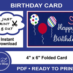 Birthday Card - Happy Birthday - Balloons With Heart - PDF Ready to ...