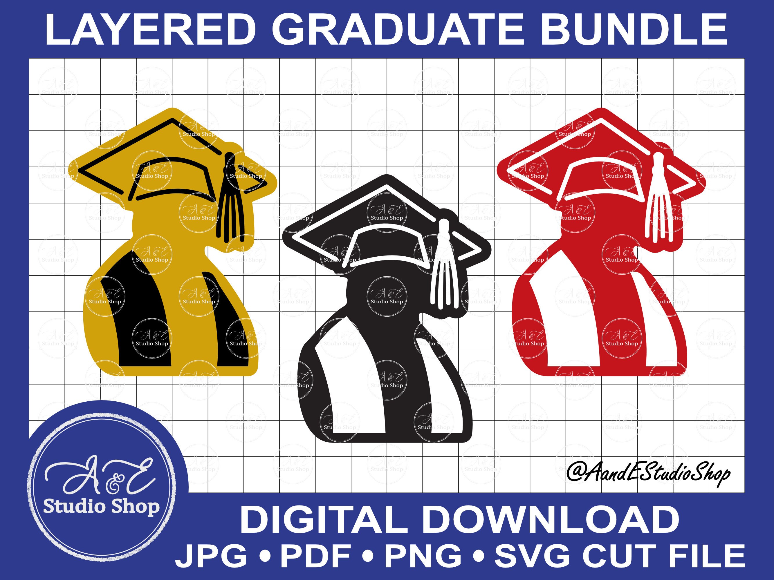Graduate Bundle - Layered Cap and Gown Silhouette - Digital Download ...