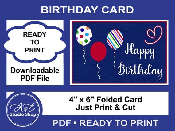 Birthday Card Happy Birthday Balloons Ready to Print - Etsy