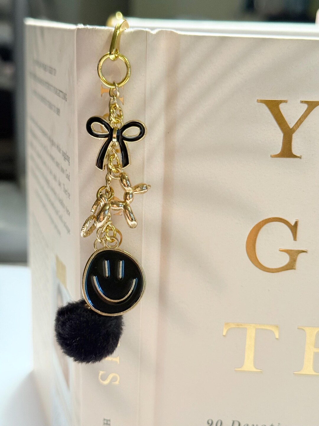 Black Smiley Charmed Bookmark Page Dangle, Dainty Book Accessories ...