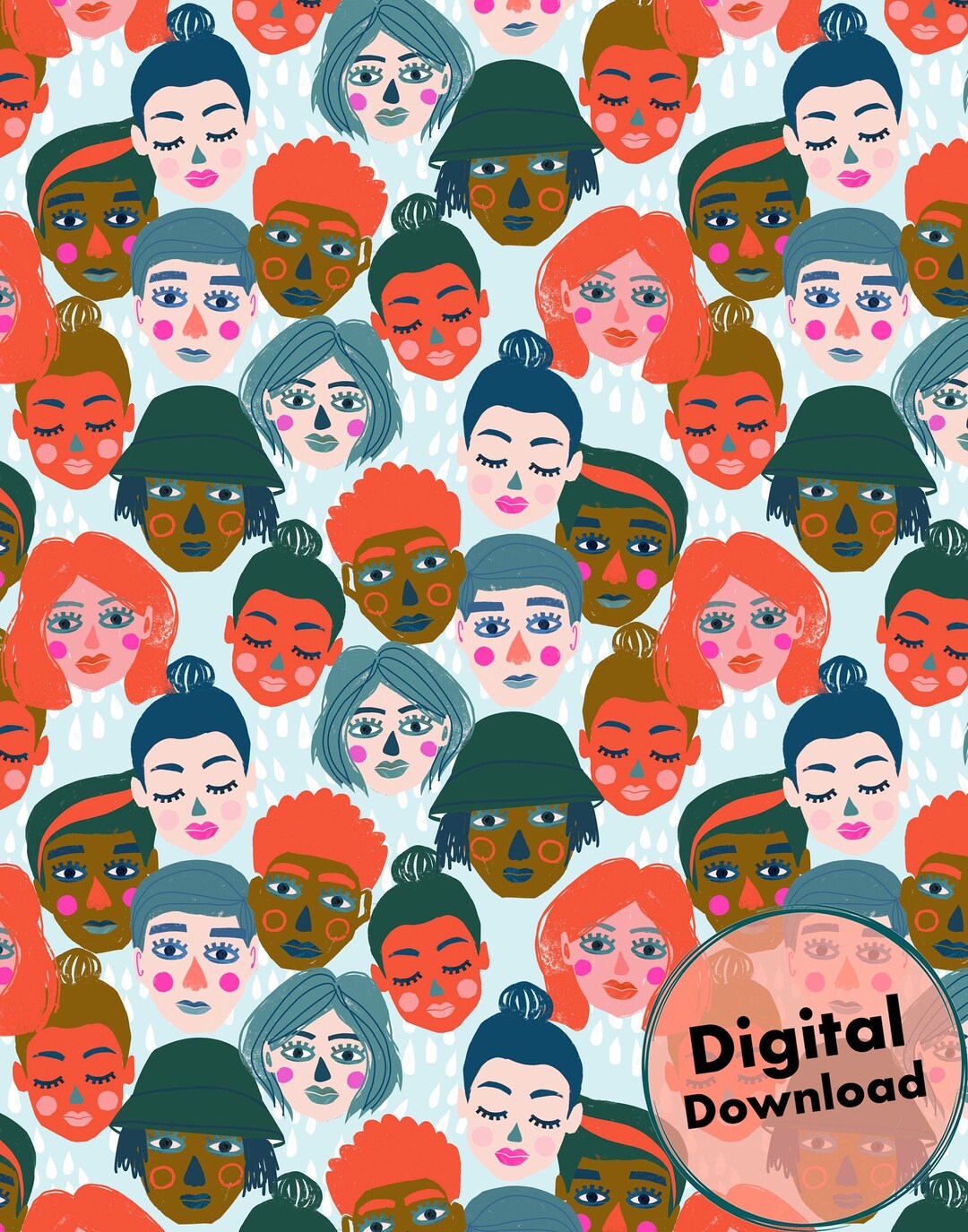 Seamless Digital Faces Pattern, Faces Digital Paper, Colorful Faces ...