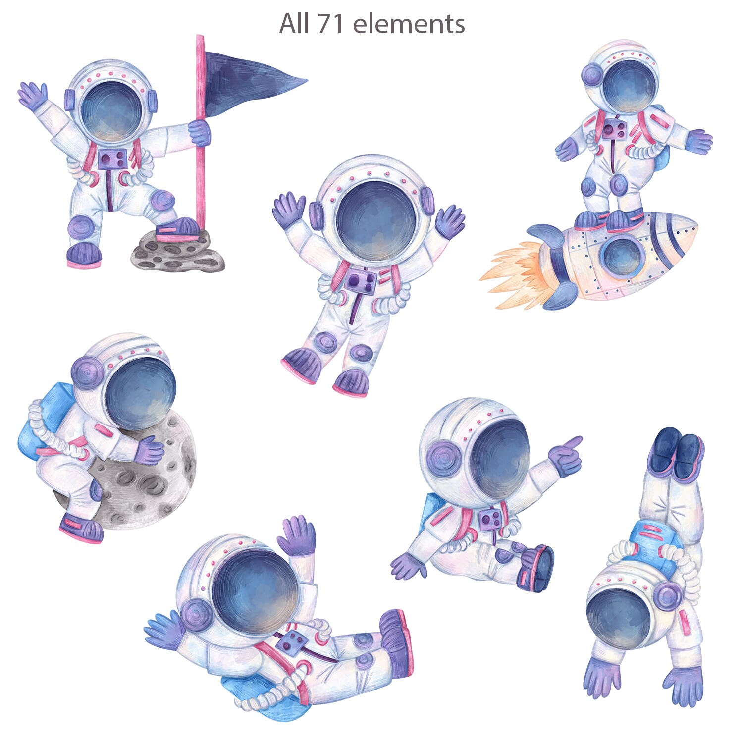 Space Watercolor Clipart Planet Clipart Clipart of an Astronaut Png ...