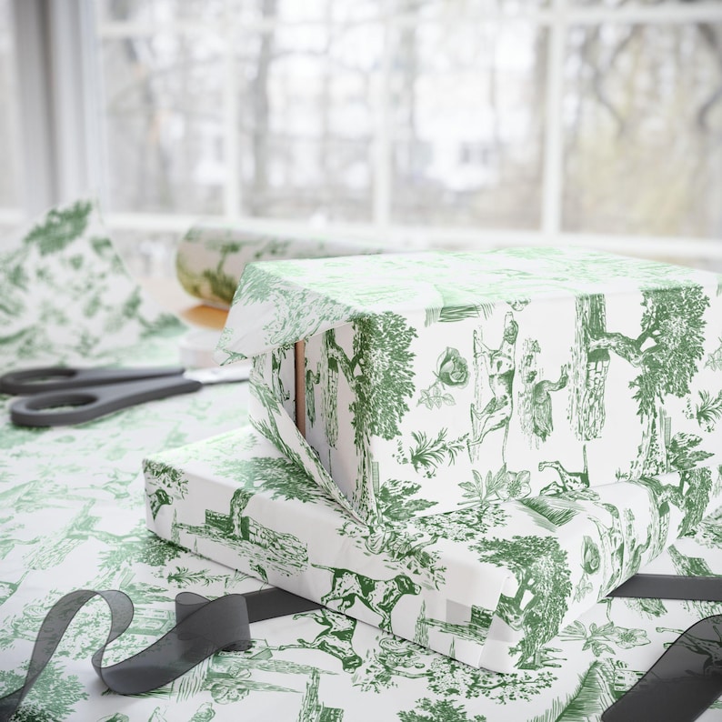 Hunter Green German Shorthaired Pointer Gift Wrapping Paper, Toile GSP ...