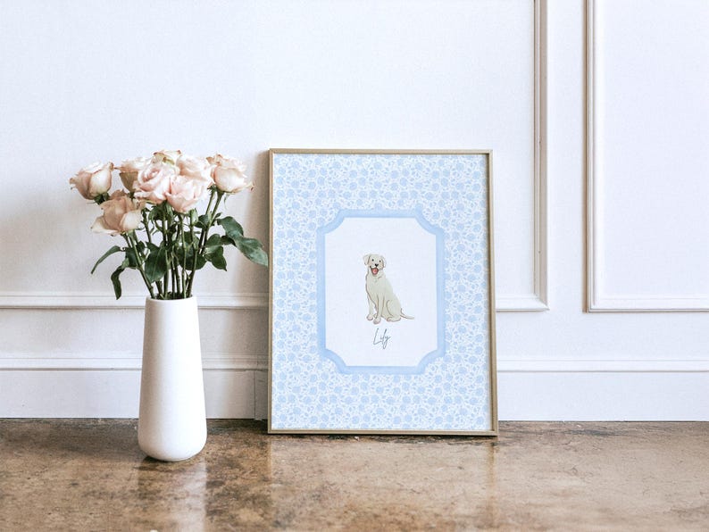 Personalized Labrador Retriever Print, Blue Custom Dog Portrait, Lab ...