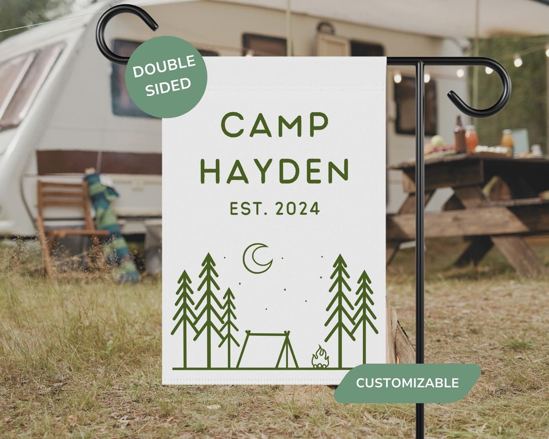 Custom Camping Flag, Personalized Camp Trip Banner, Family Name Garden ...
