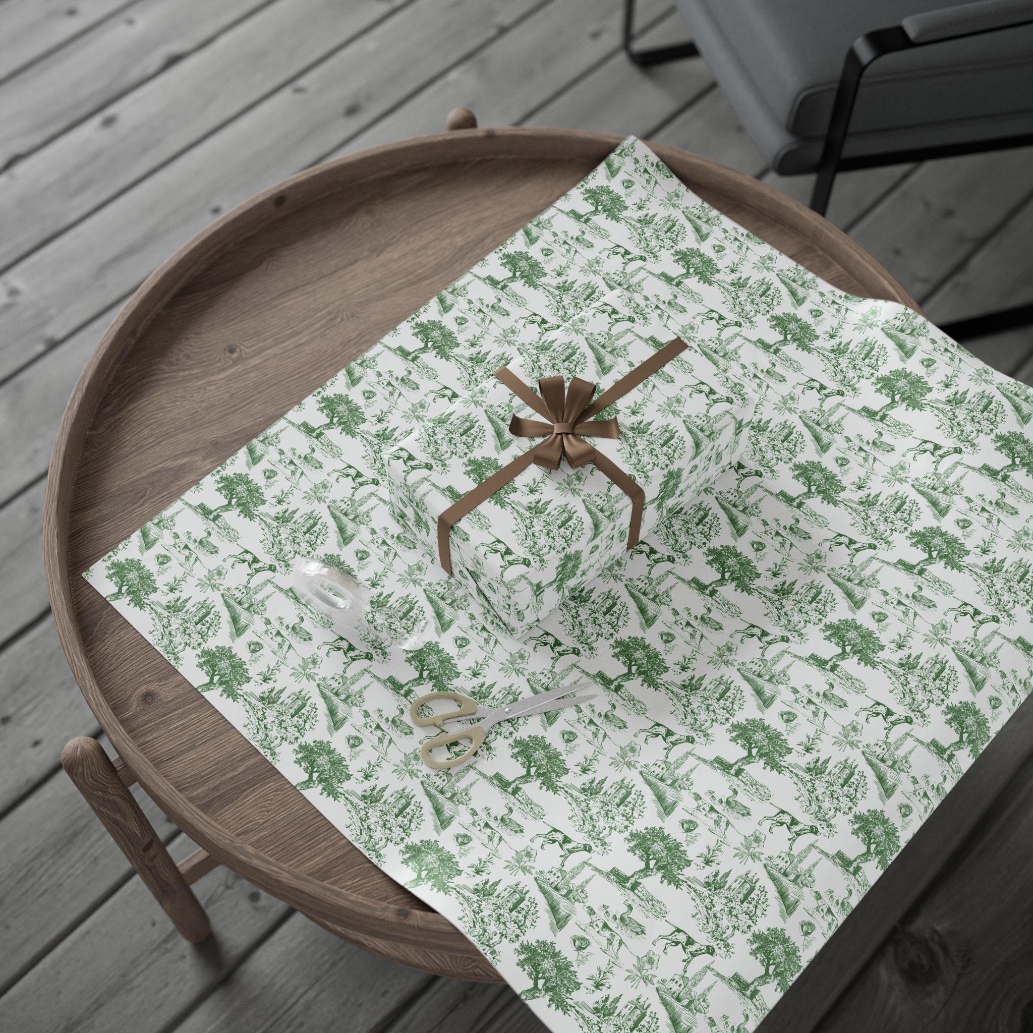 Hunter Green German Shorthaired Pointer Gift Wrapping Paper, Toile GSP ...