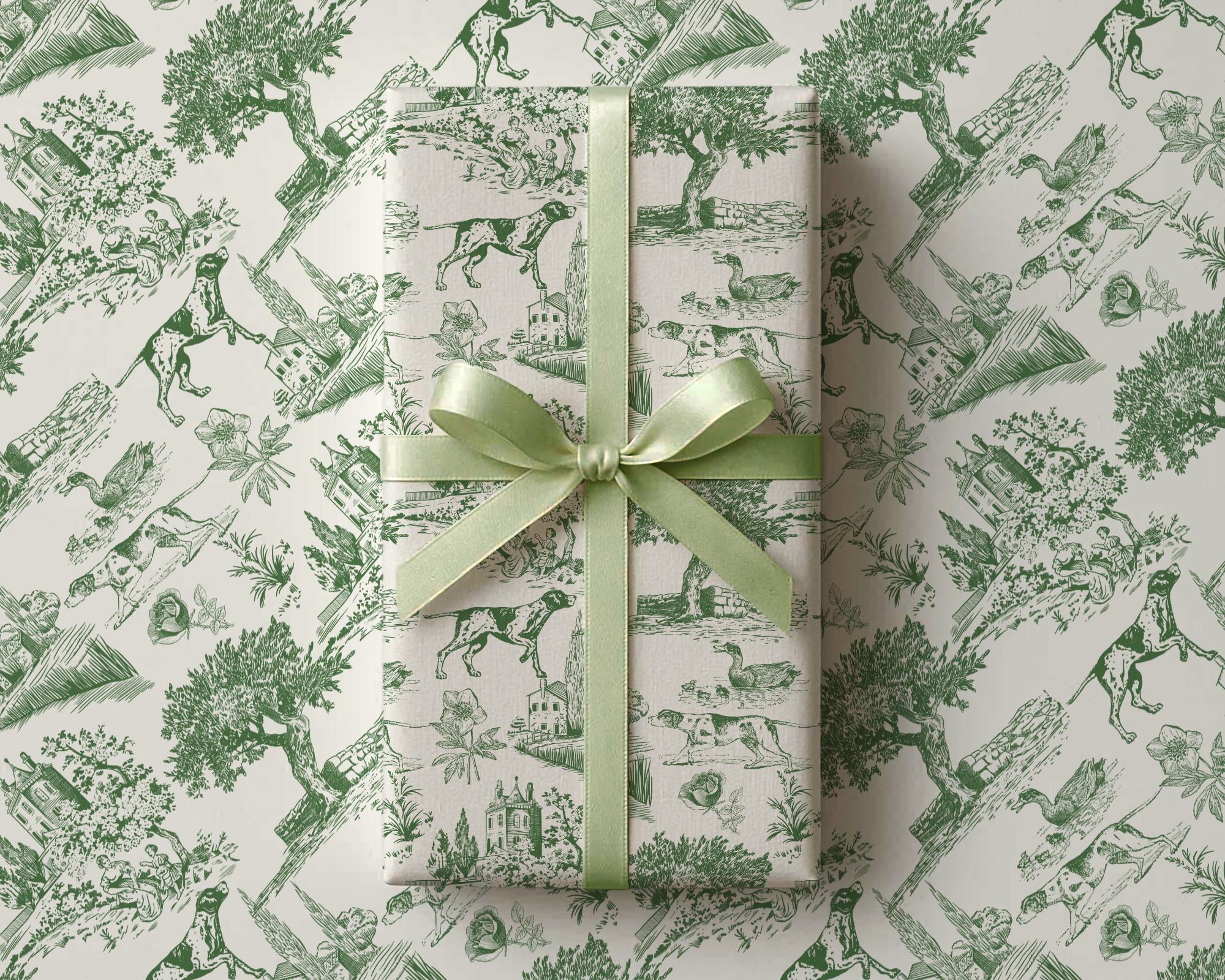 Hunter Green German Shorthaired Pointer Gift Wrapping Paper, Toile GSP ...