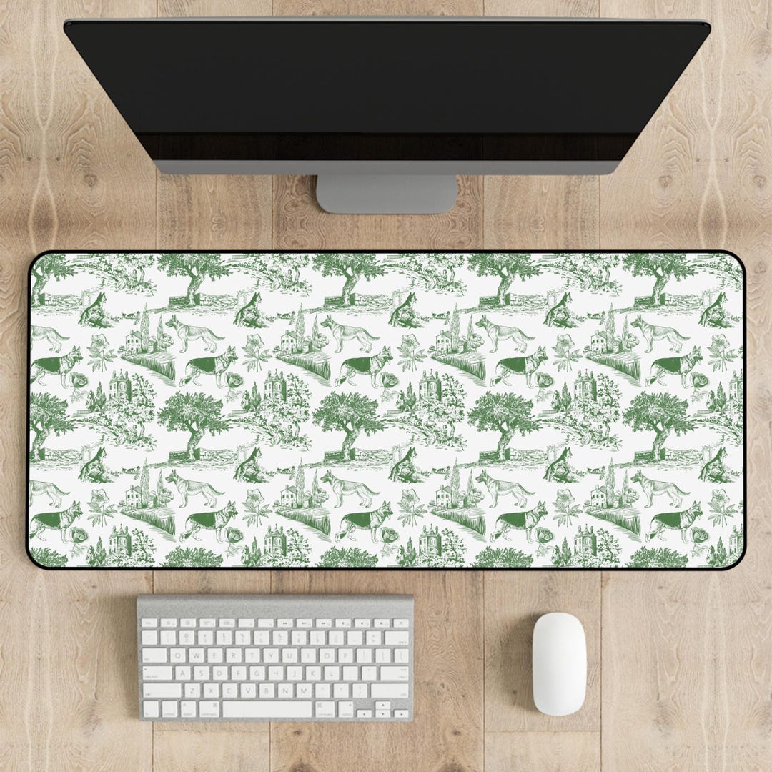 Sage Green German Shepherd Desk Mat, Dogs & Botanical Chinoiserie Toile ...