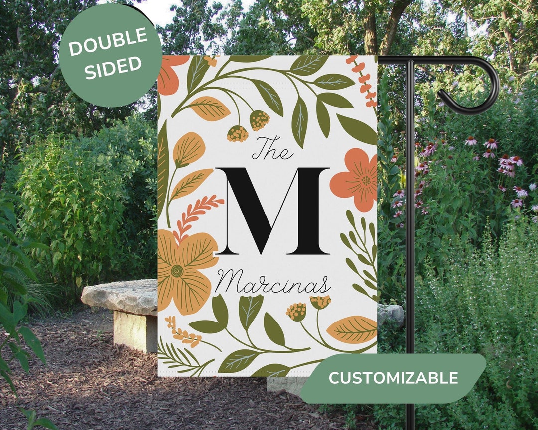 Custom Family Last Name Garden Flag, Vintage Flowers Monogram Yard Art ...