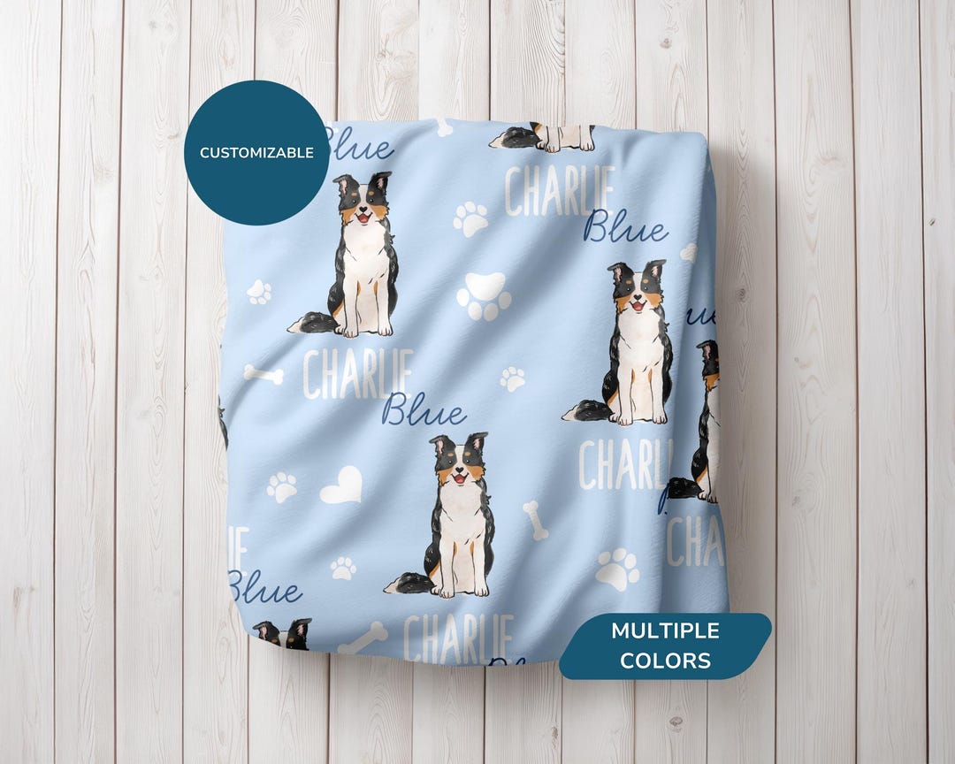 Personalized Baby Name Blanket Border Collie Dog, Custom Sheepdog ...