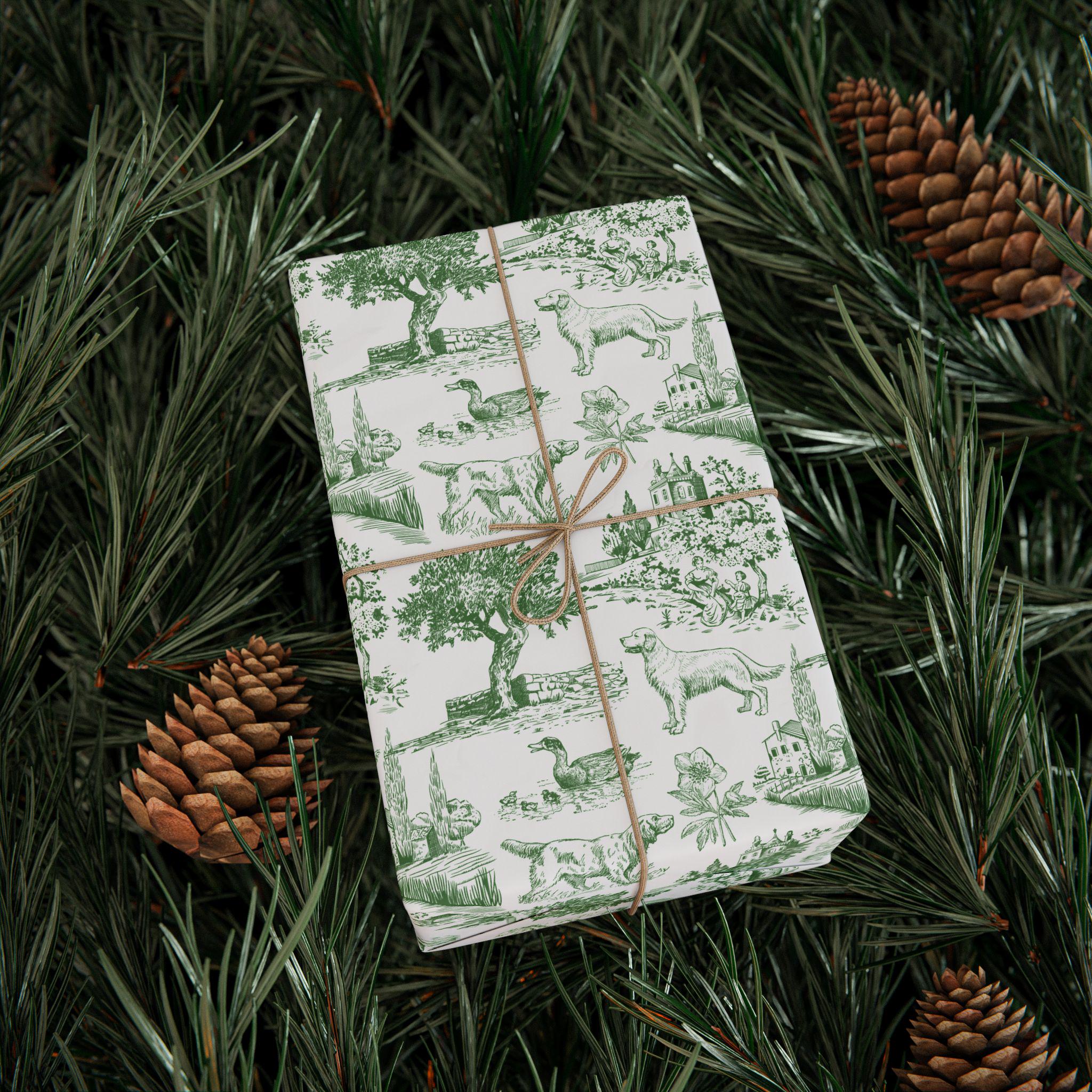 Hunter Green German Shorthaired Pointer Gift Wrapping Paper, Toile GSP ...