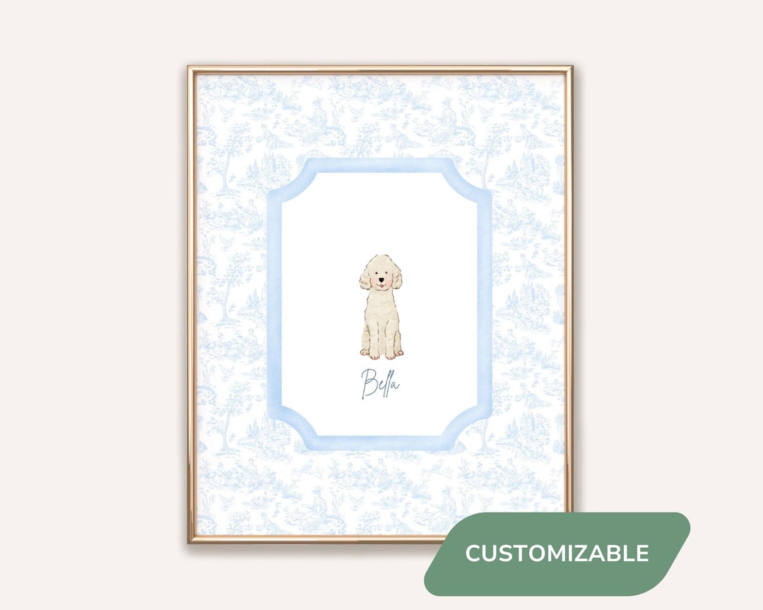 Personalized Doodle Dog Print Gifts, Custom Preppy Chinoiserie Poster ...