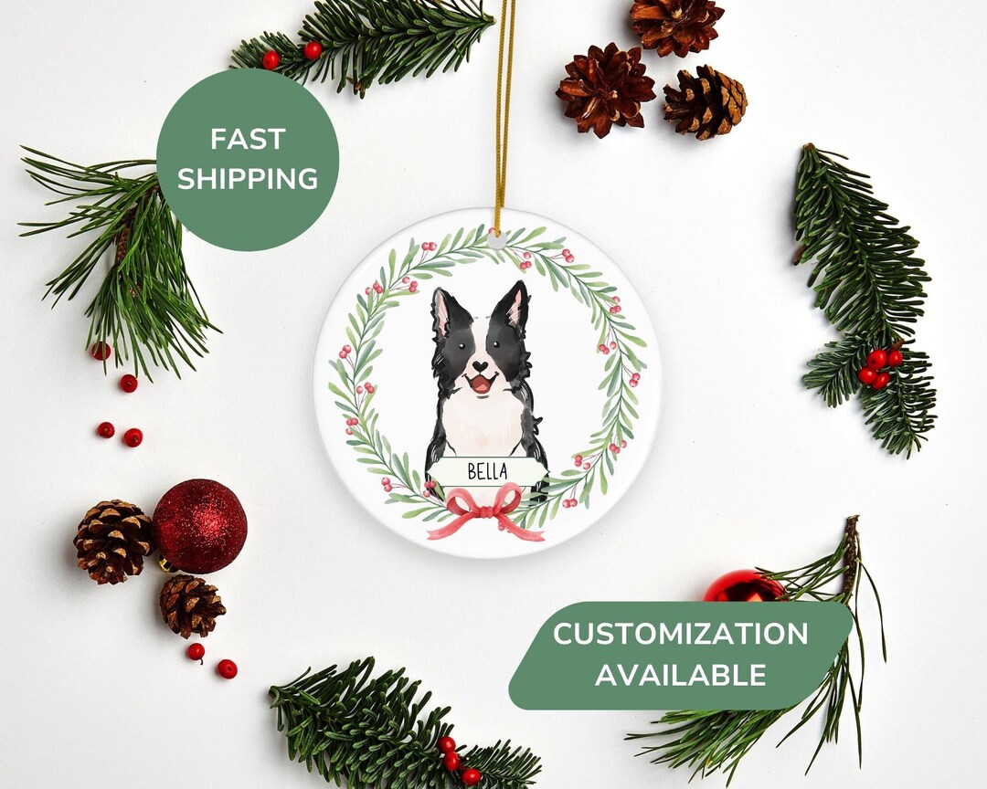 Border Collie Custom Dog Ornament, Personalized Pet Portrait Christmas ...
