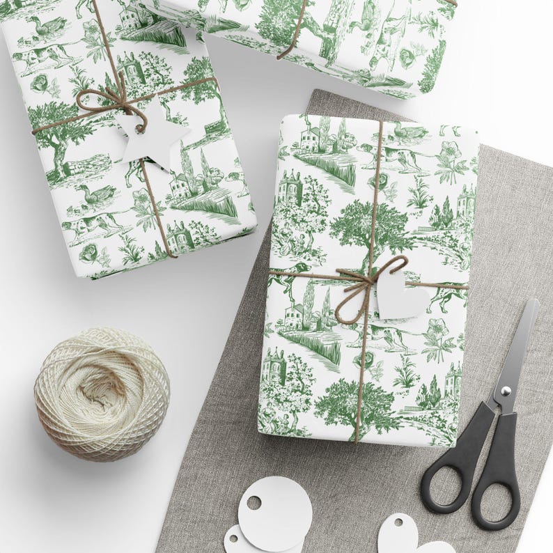 Hunter Green German Shorthaired Pointer Gift Wrapping Paper, Toile GSP ...
