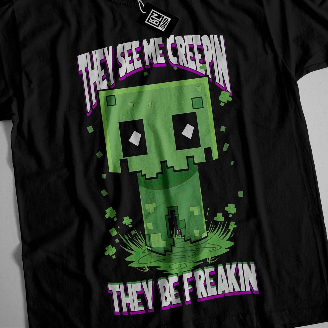 Minecraft Creeper T-shirt for Gamers, Pixelated Green Menace Tee, Gifts ...