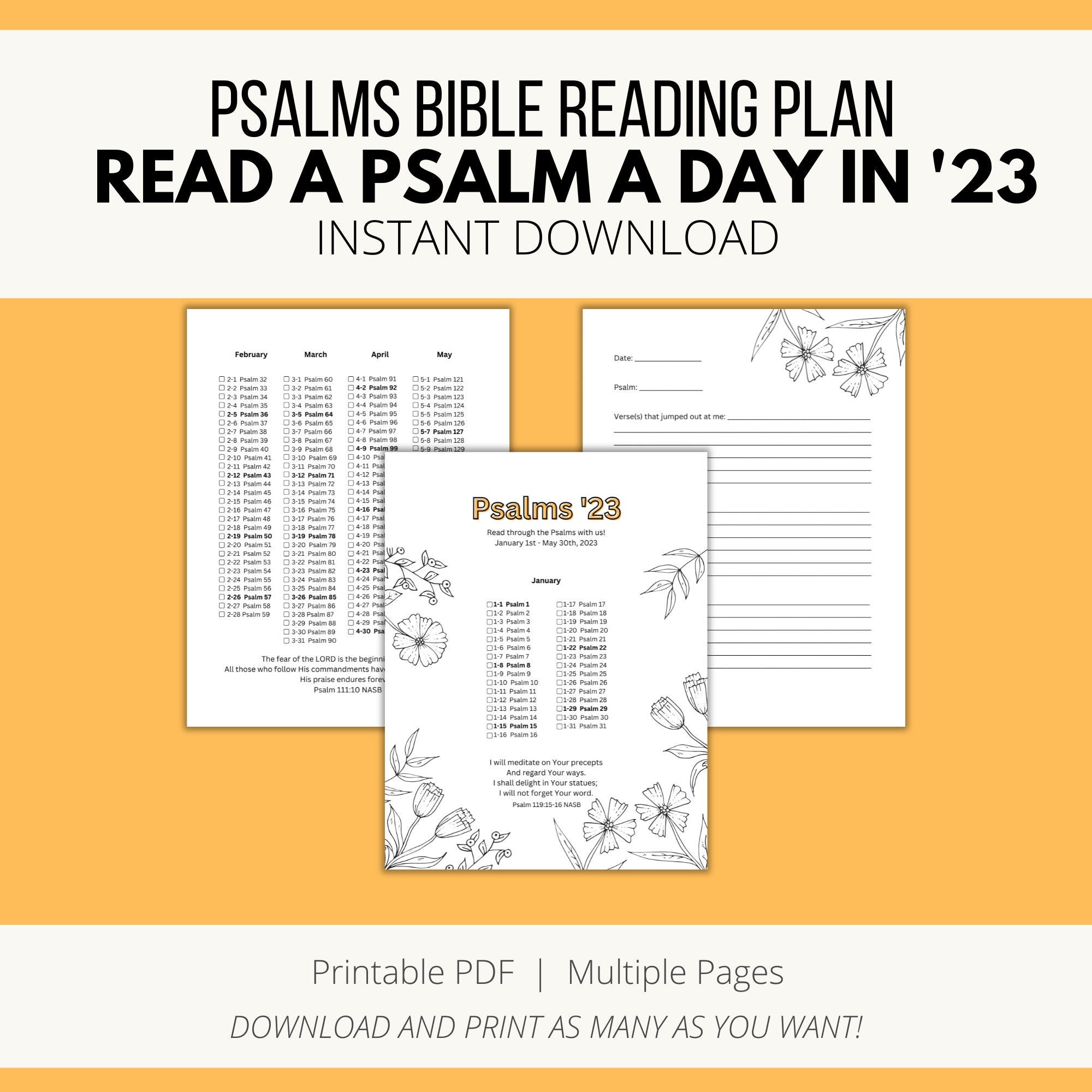 Psalms Bible Reading Plan, Checklist, & Coloring Pages - Etsy