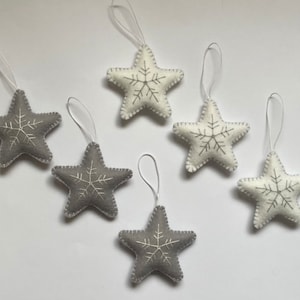 Grey and White Christmas Wool Felt Stars, Christmas Tree Ornaments - Etsy