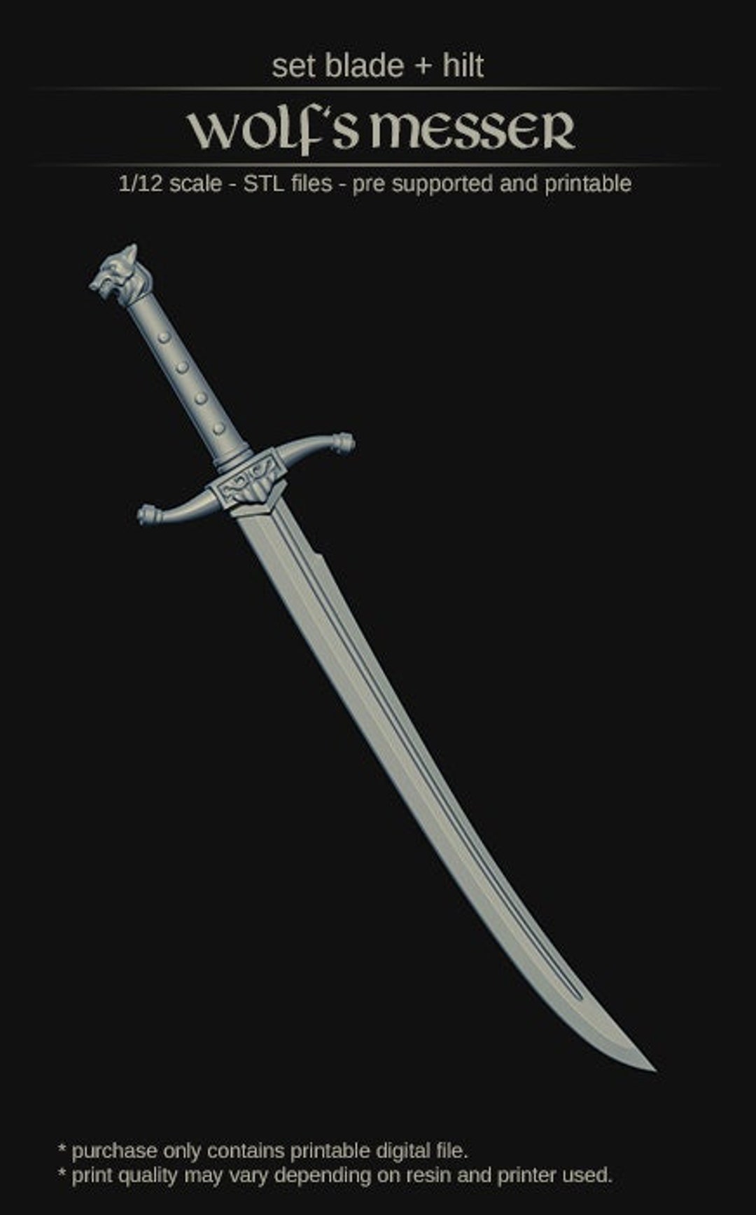 Wolf's Messer - Set Sword Blade + Sword Hilt - 3D File Pre Supported ...