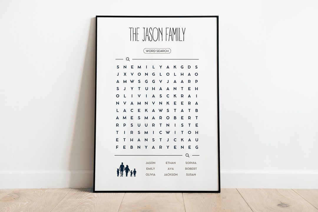 Custom Word Search Art, Tailored Family Print, Word Puzzle, Family ...
