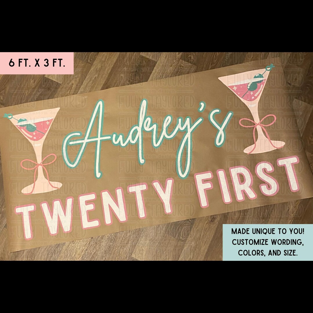 Custom Painted Banner | Twenty First | 21 | Martini | Birthday ...