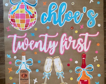 Custom Painted Banner | Twenty First | 21 | Disco | Birthday | Butcher ...
