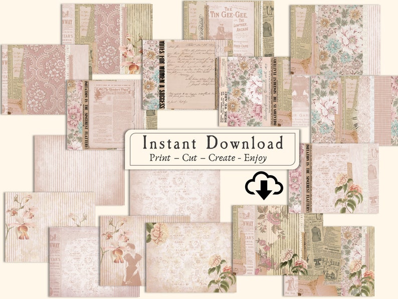 Shabby Pink Junk Journal Background Papers Printable Digital - Etsy