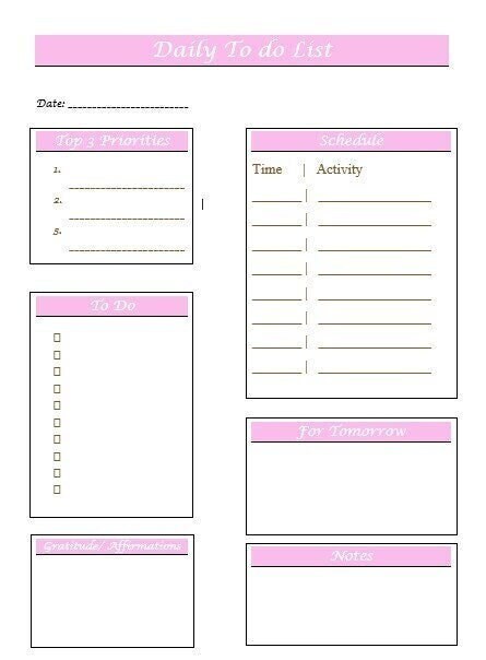 Pink Organizational to Do List (printable) - Etsy