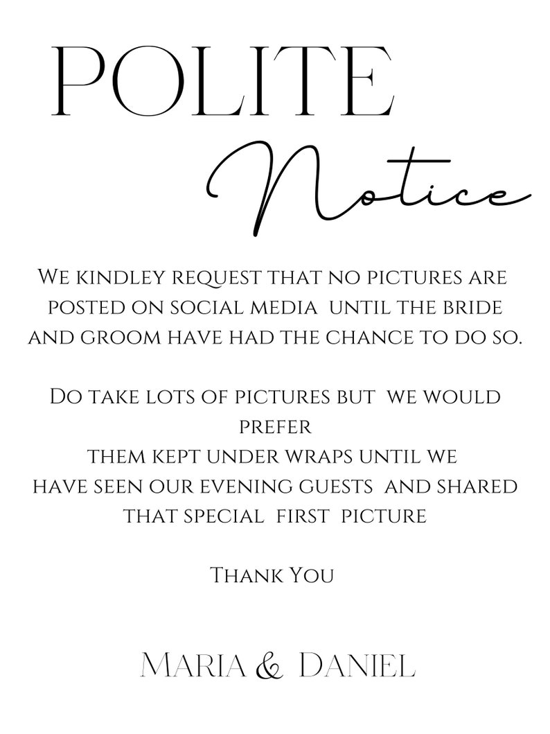 Unplugged Ceremony Wedding Sign, No Phones or Pictures Wedding Sign ...