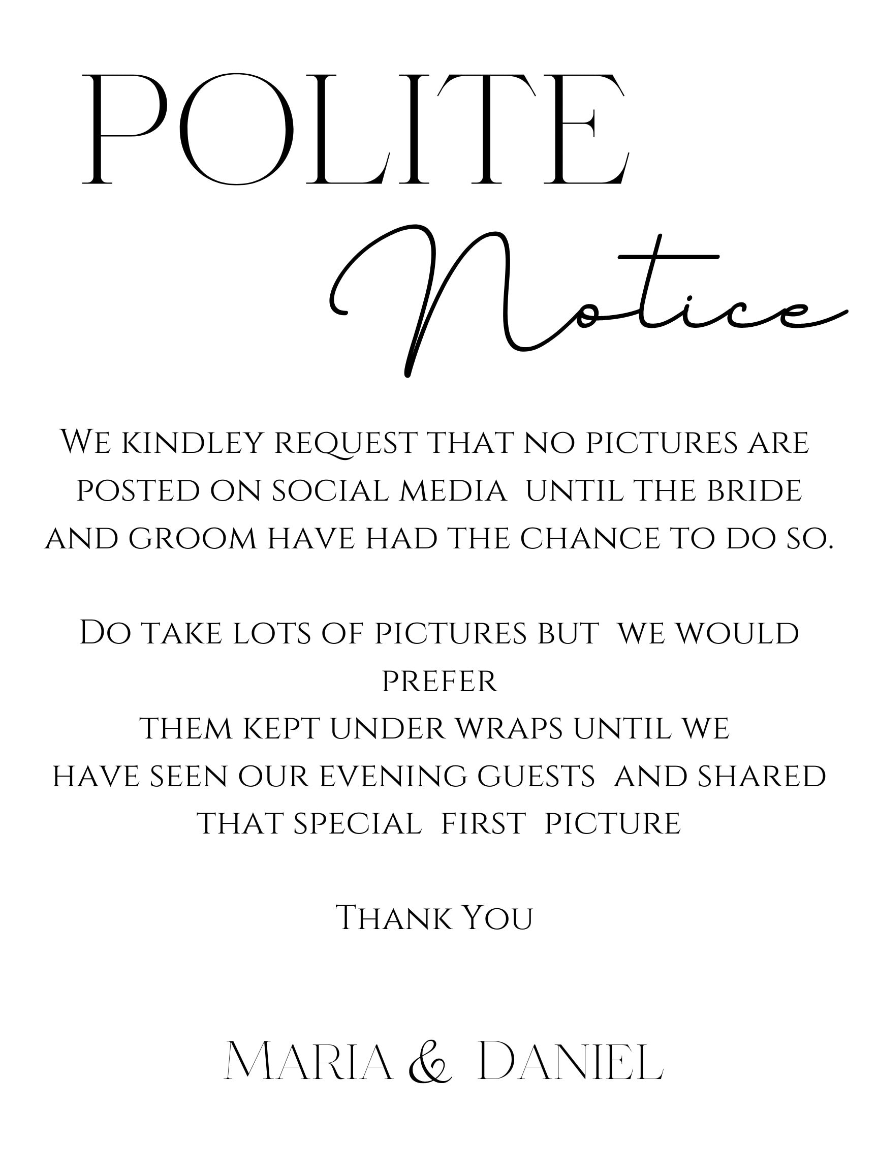Unplugged Ceremony Wedding Sign, No Phones or Pictures Wedding Sign ...
