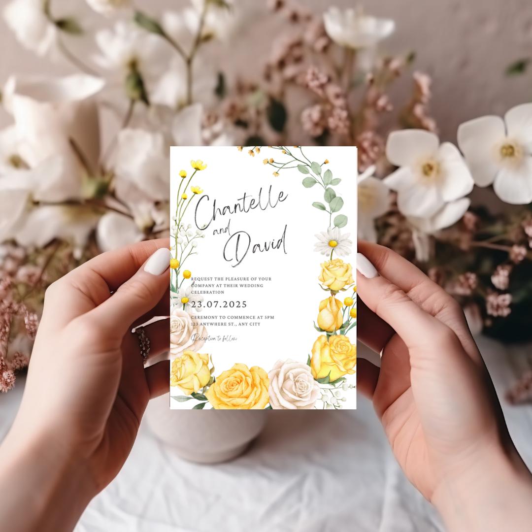 Yellow Roses Wedding Invitation, Yellow Flowers Wedding Invite, Summer ...