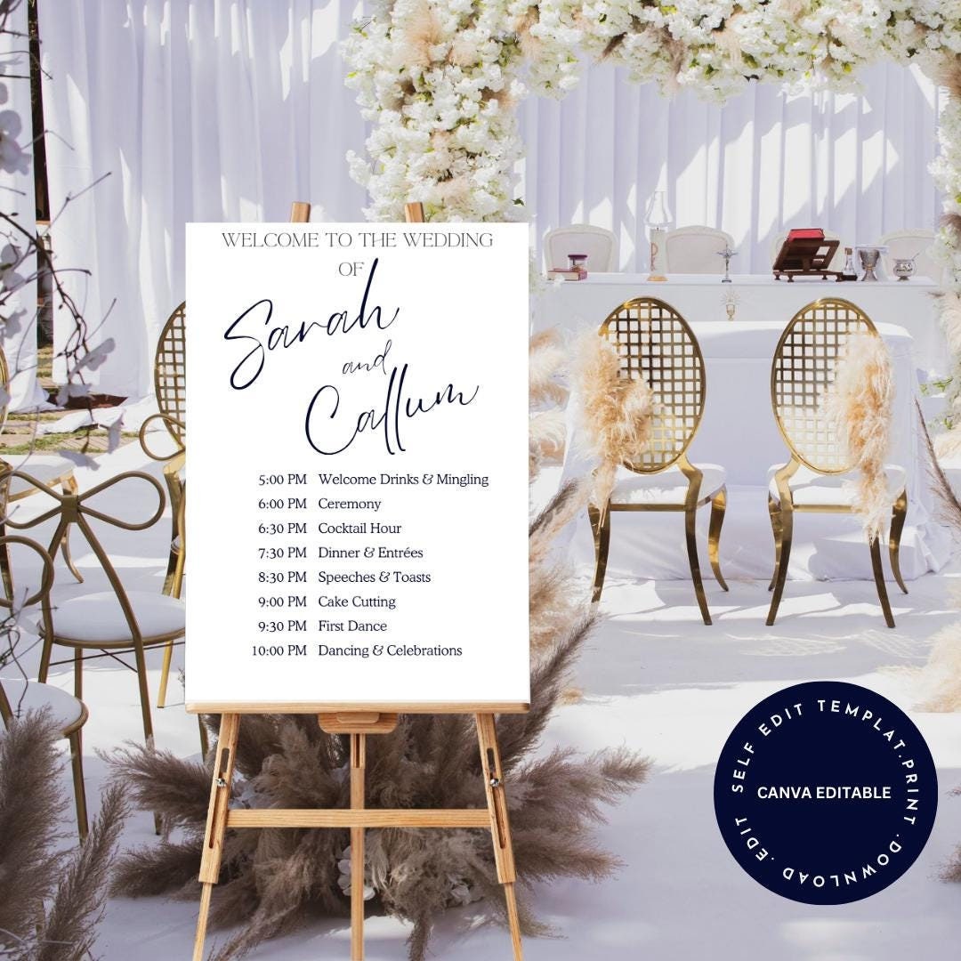 Wedding Timeline Sign Template, Wedding Monogram, Editable Itinerary ...