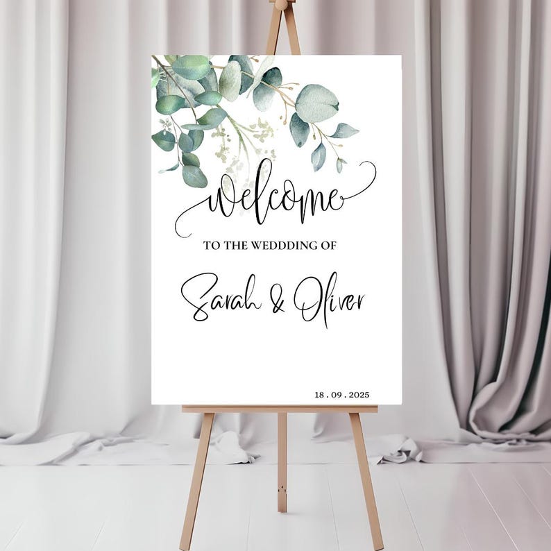Editable Wedding Welcome Sign Template, Eucalyptus Welcome Board ...