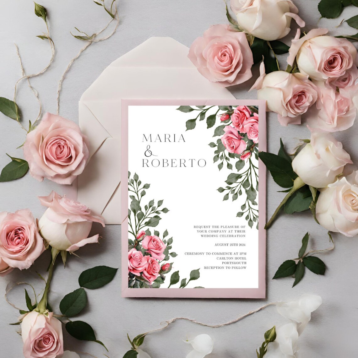 Wedding Invitation Blush Pink Rose Wedding Invitation Handmade - Etsy