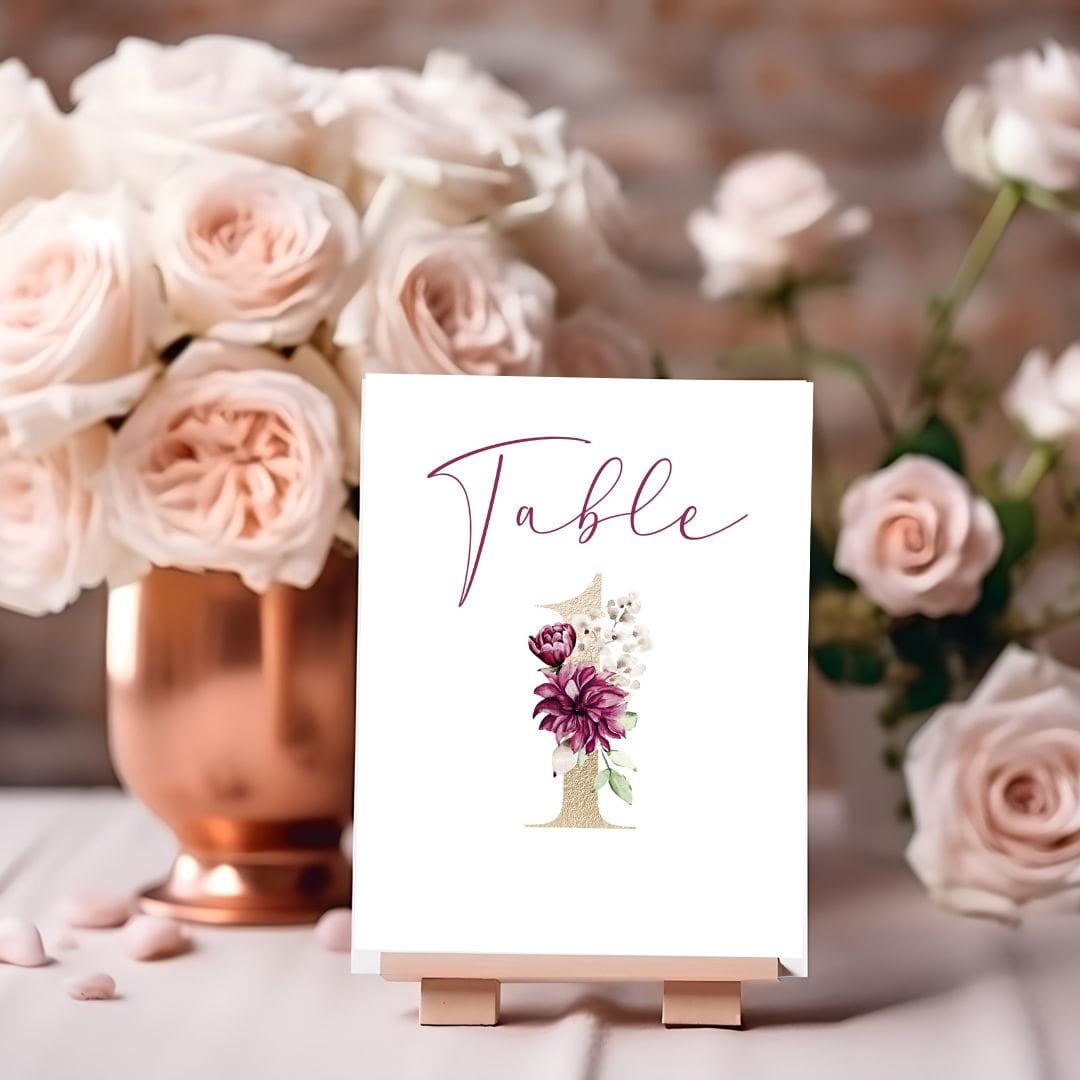 Floral Wedding Table Numbers Template, Printable Table Numbers, Wedding ...