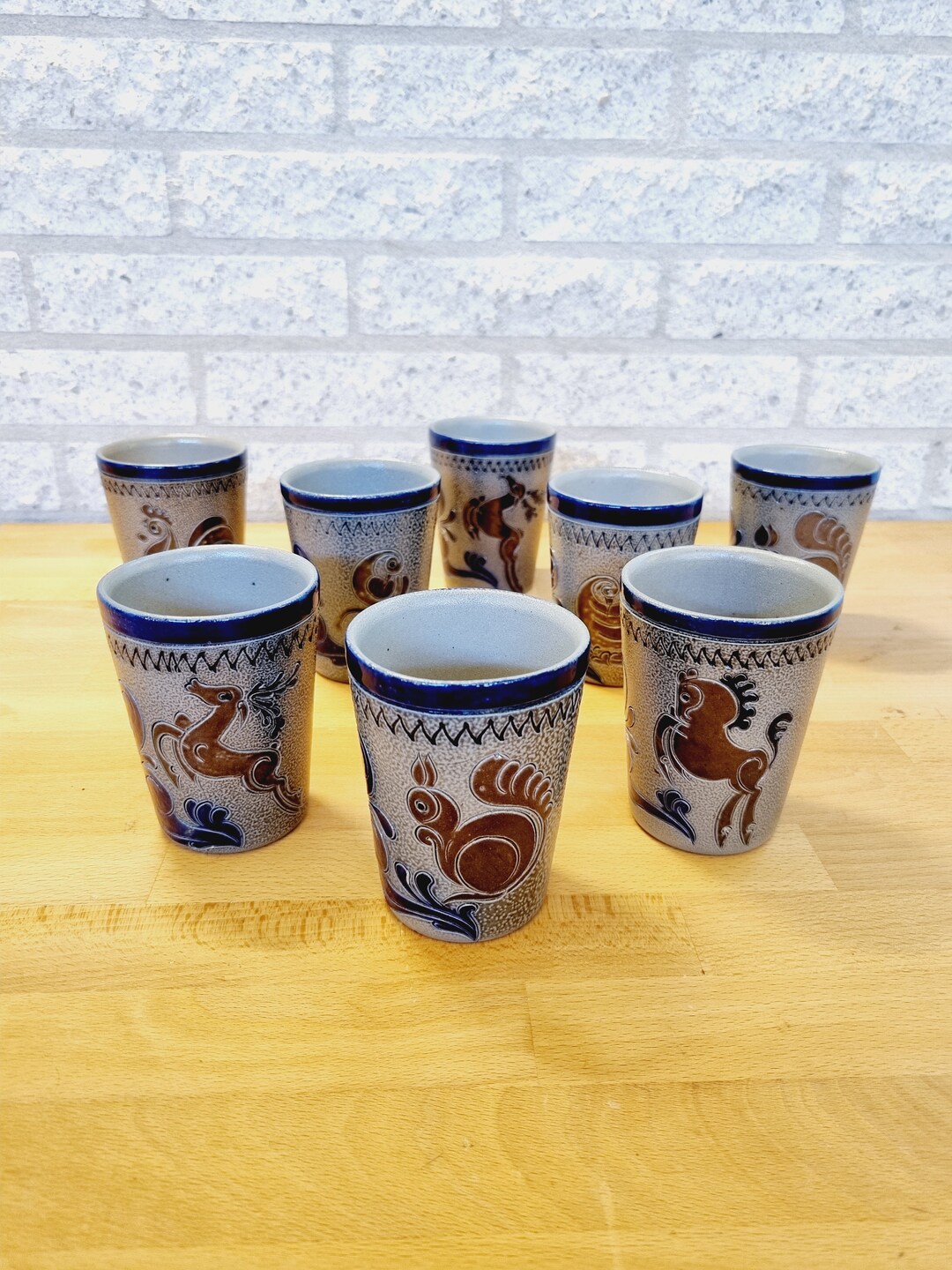 Collection of 8 Beautiful Vintage Handmade Earthenware Cups With Salt ...