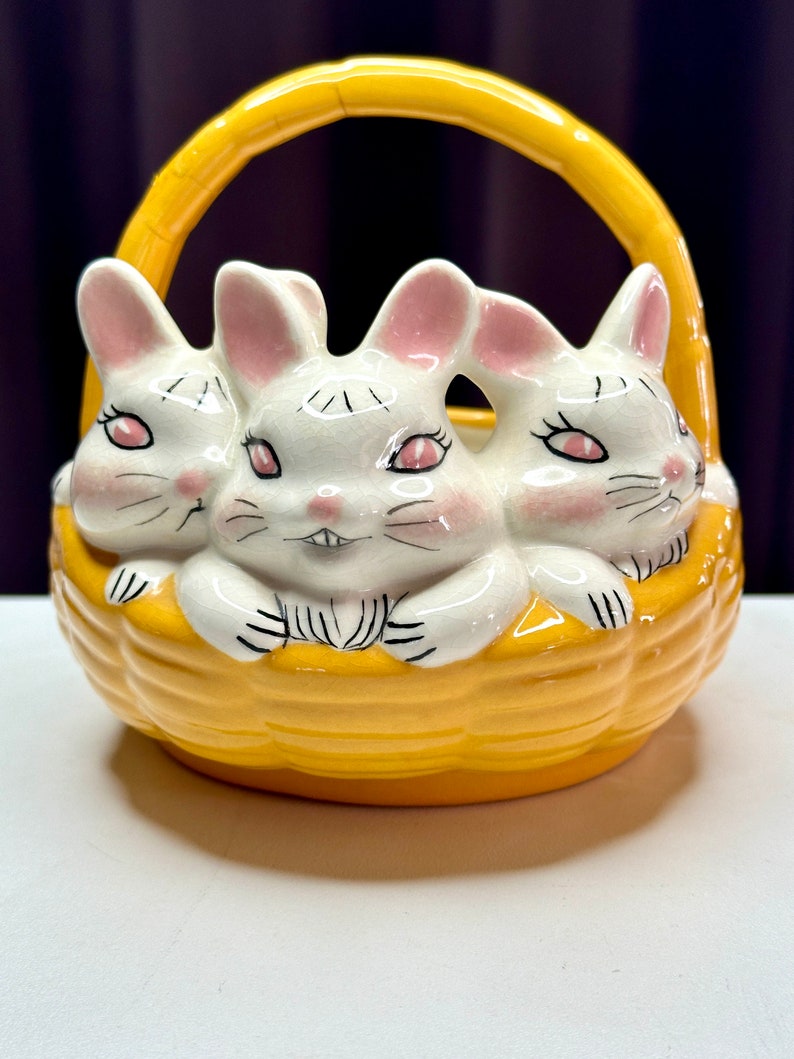 Adorable Vintage Ceramic Basket of Bunnies/vintage Easter Decor/vintage ...