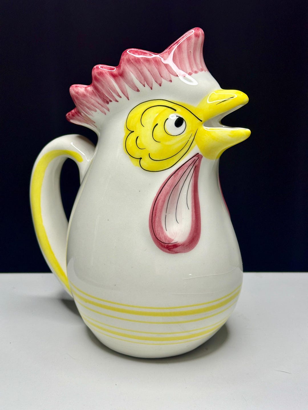 Vintage Italian Ceramic Hen Pitcher – Hand-painted Rooster Jug/vintage ...