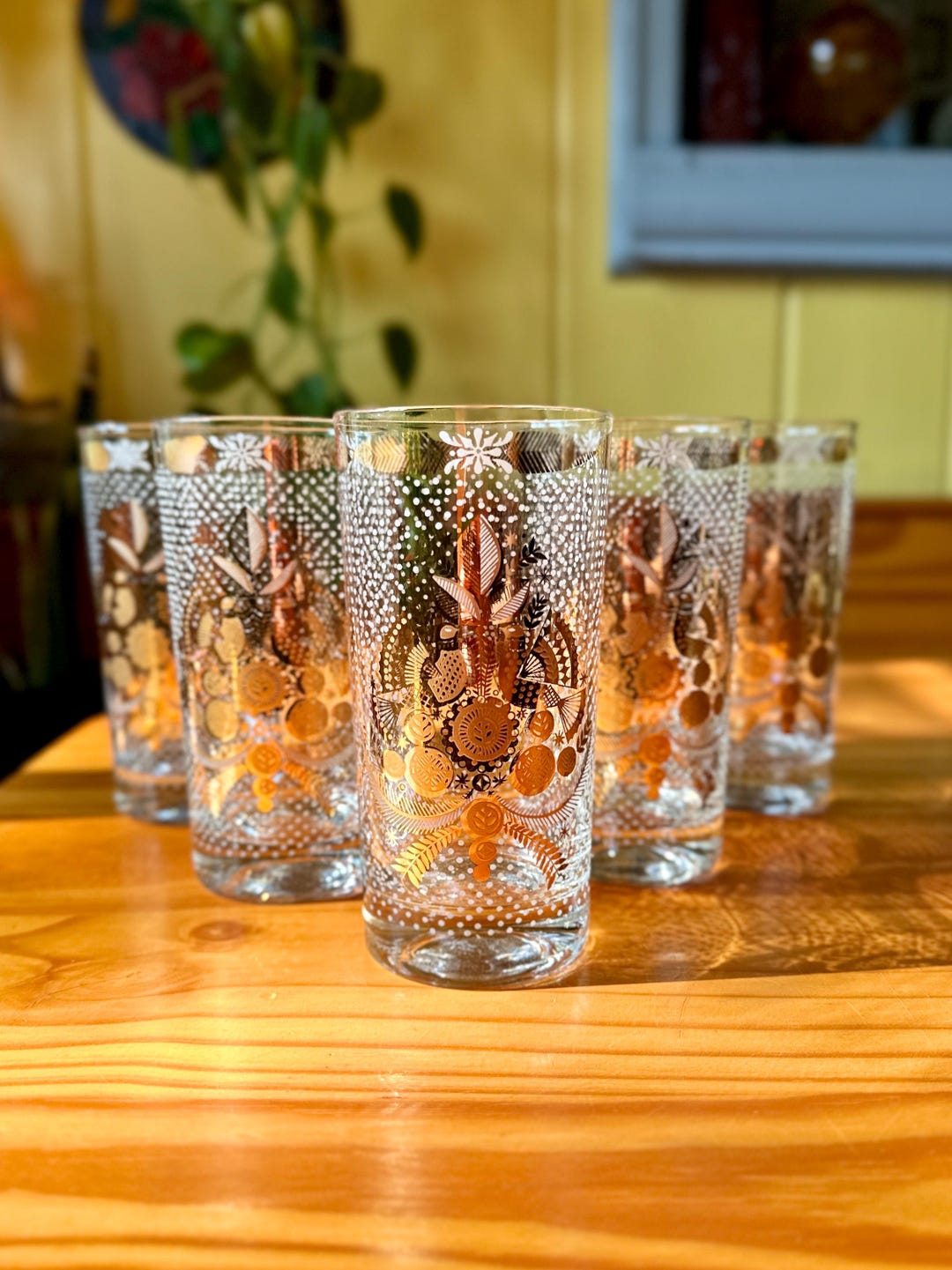 Set of Five Vintage MCM Georges Briard Gold Sonata Pattern Highball ...