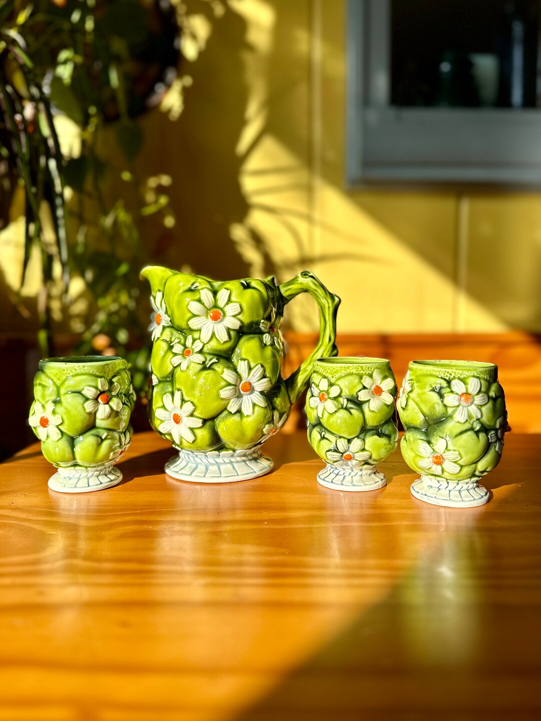 Vintage 1960’s Inarco Green Ceramic Daisy Pitcher and Cup Set/mid ...