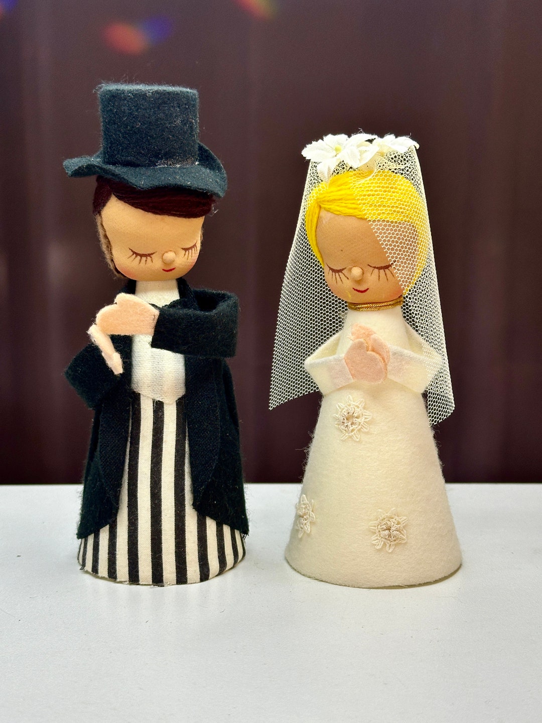 Vintage Mid Century Set of Felted Bride and Groom Figurines in Original ...