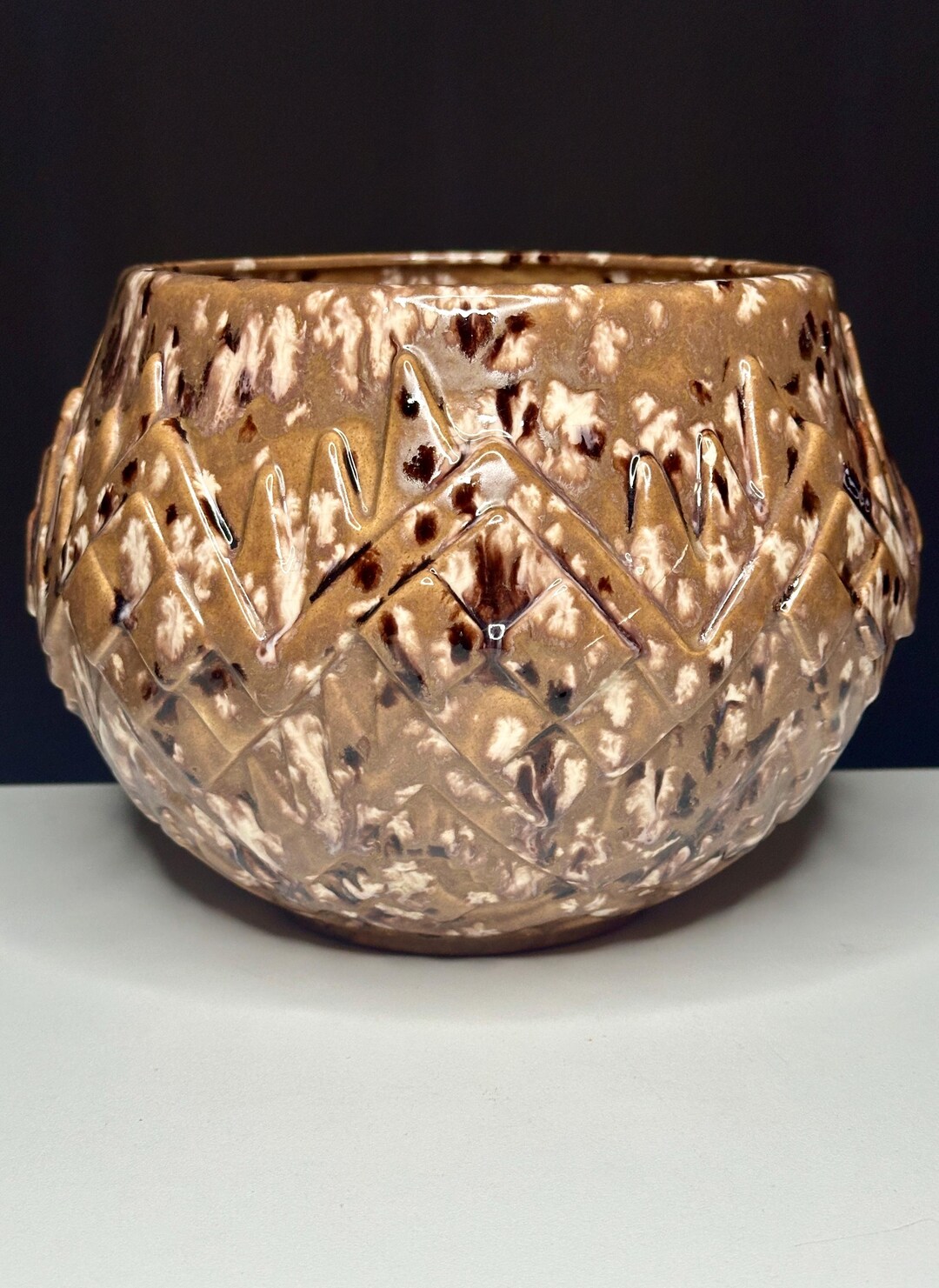 Vintage Atlantic Mold Ceramic Planter – Mid-century Textured Brown Drip ...