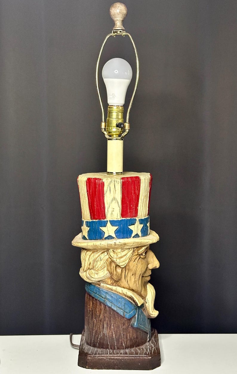 Rare Large Vintage Wooden Uncle Sam Lamp – Hand Carved Patriotic ...