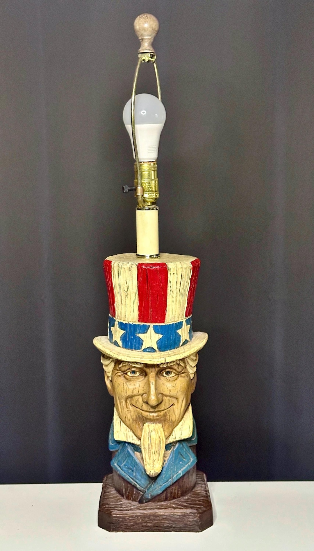 Rare Large Vintage Wooden Uncle Sam Lamp – Hand Carved Patriotic ...