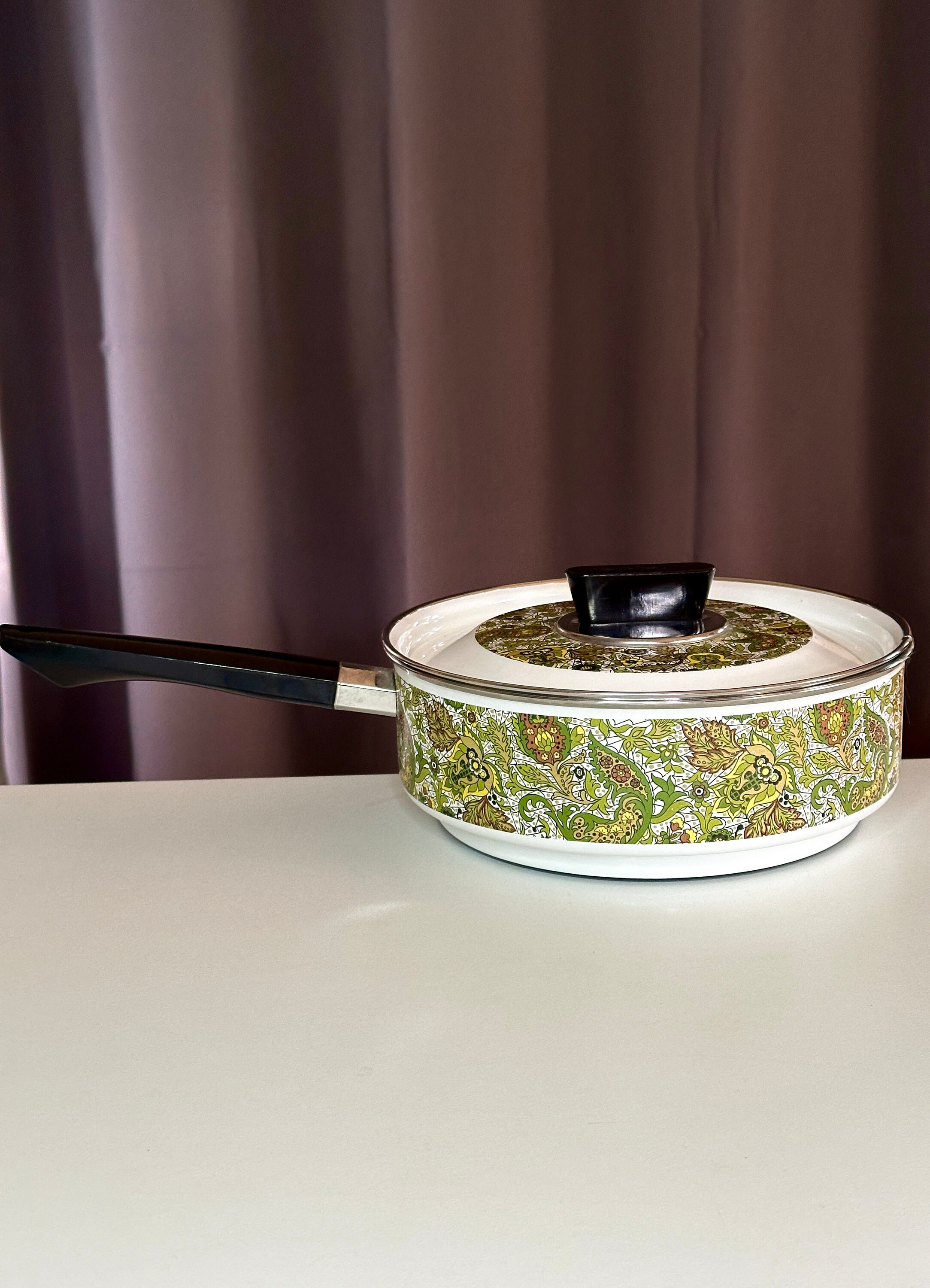 Vintage MCM Fancipan Green and Yellow Paisley Enamel Pan With - Etsy