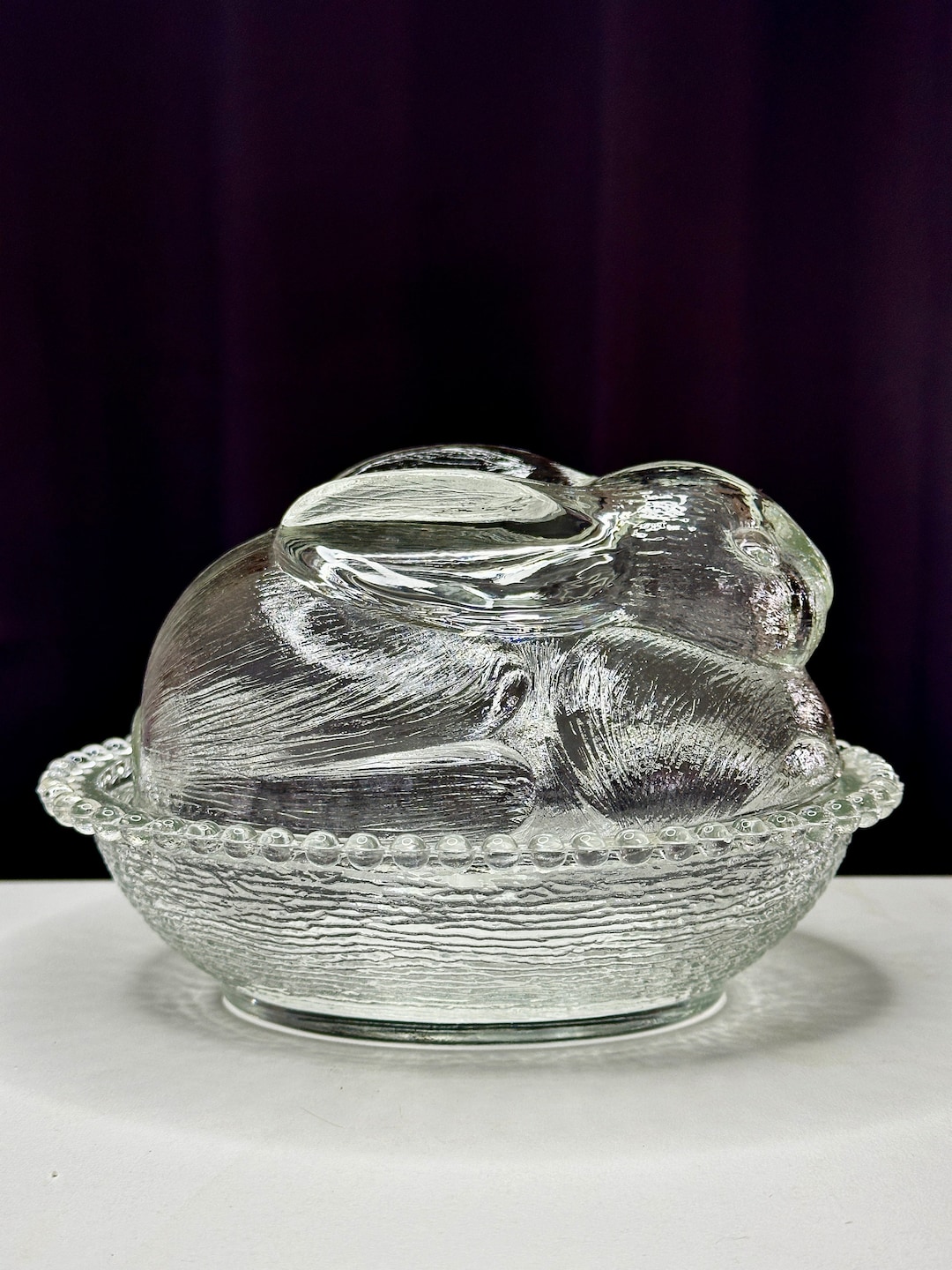 Beautiful Vintage Indiana Glass Bunny on a Nest Glass Dish/vintage ...