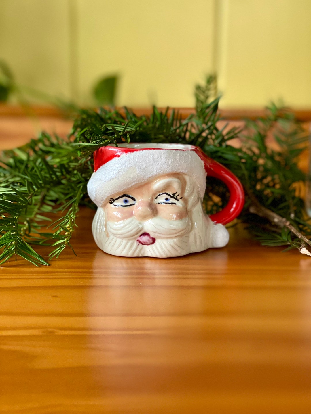 Vintage 1965 Hand Painted Santa Head Shot Mug - Etsy